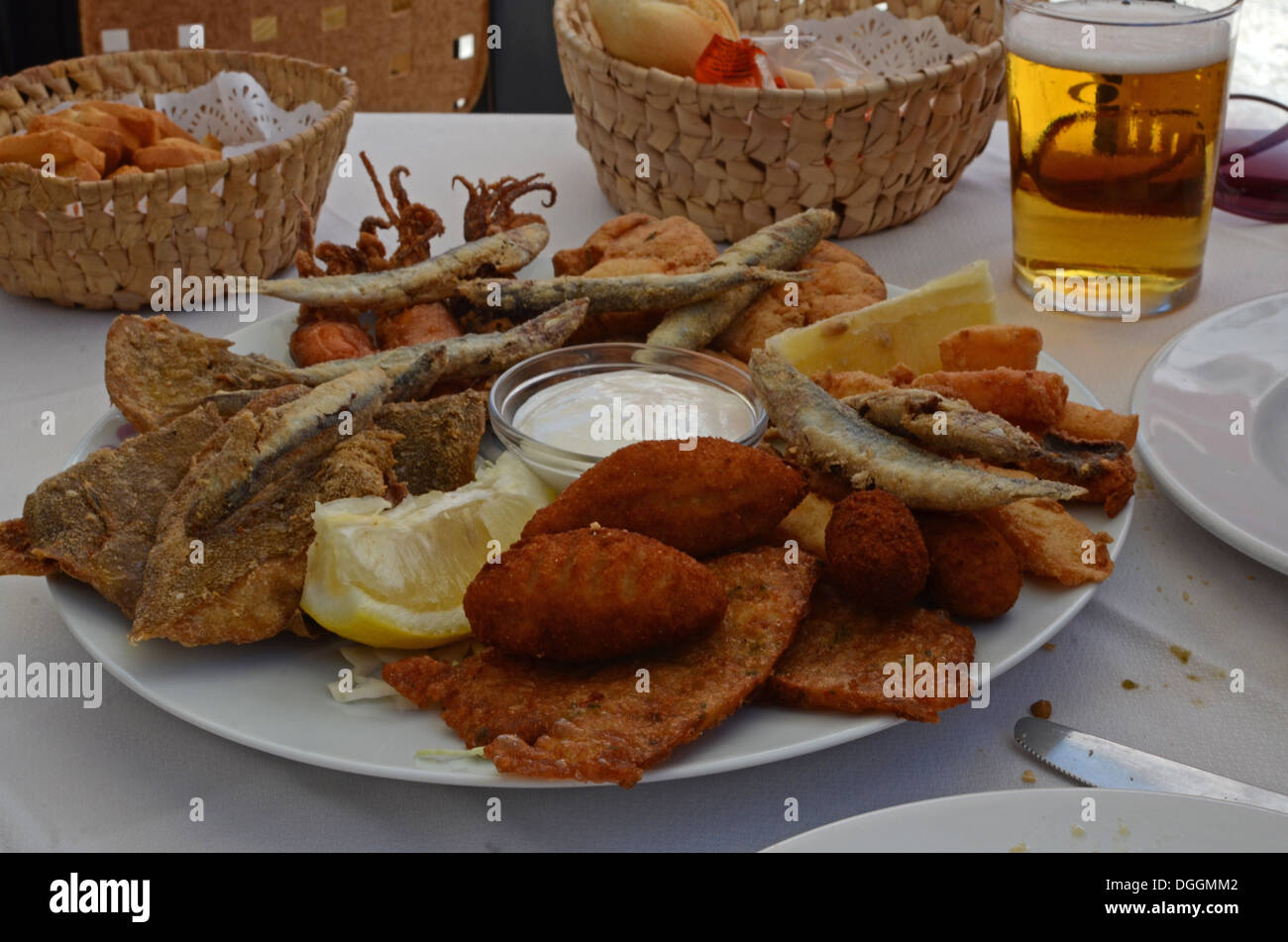 Assorted fried fish, Zahara de los Atunes Stock Photo - Alamy