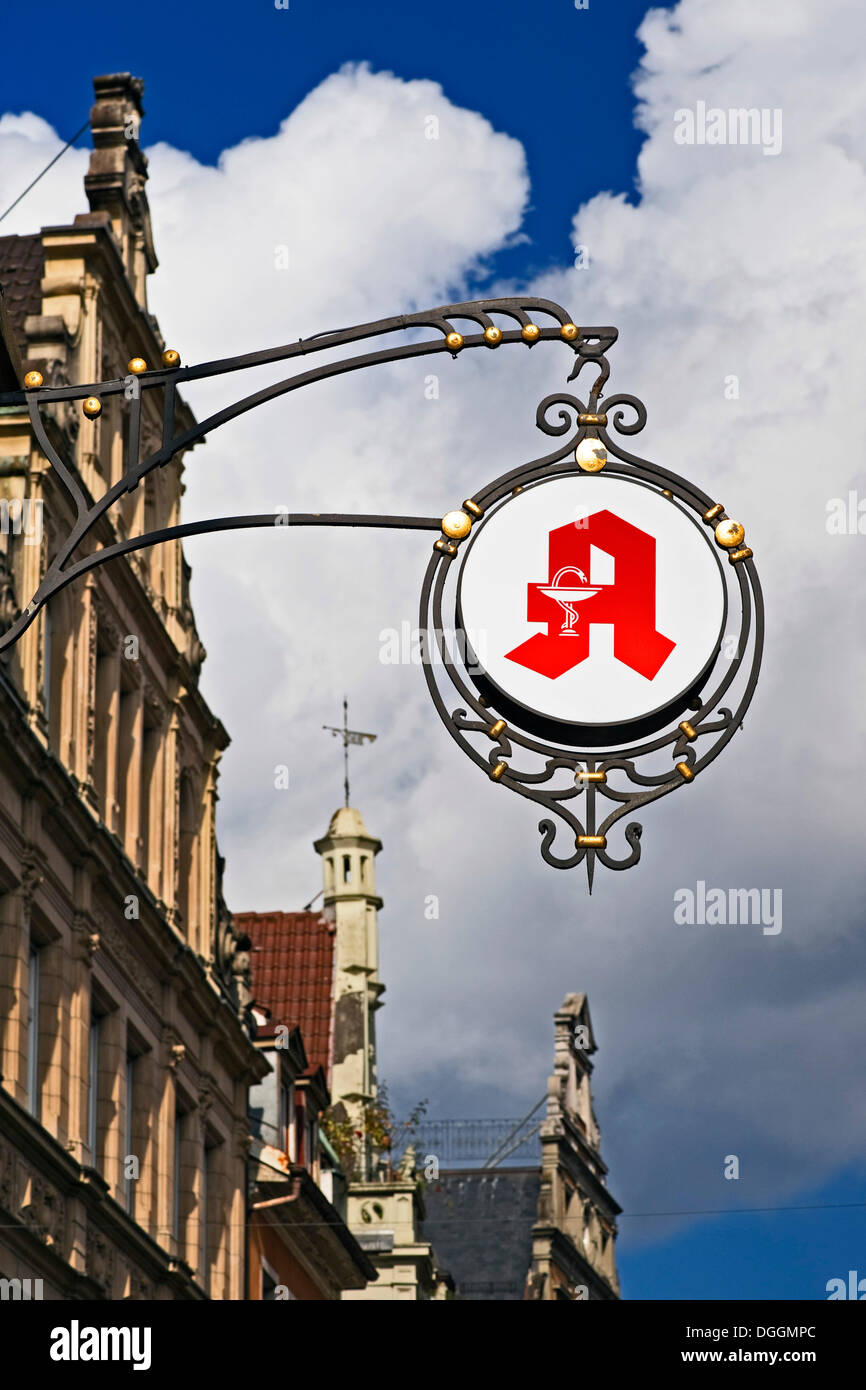 Old pharmacy sign with the official symbol for German pharmacies in ...