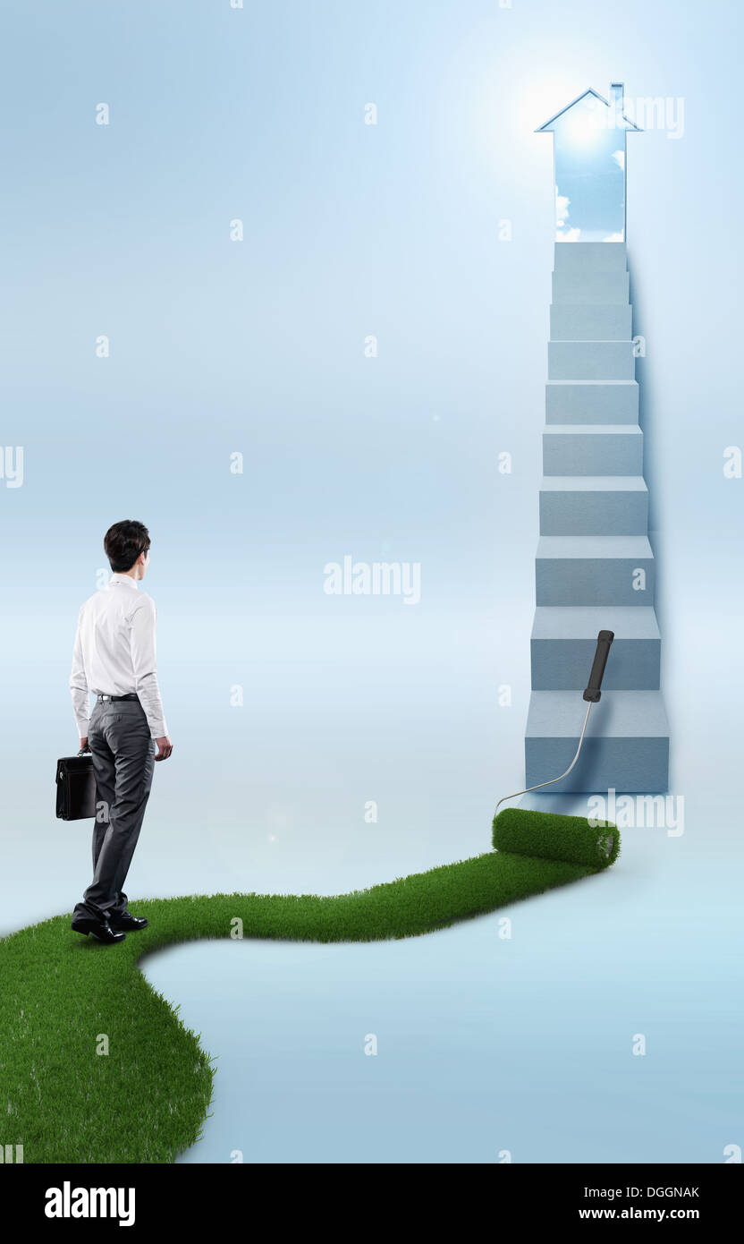 Rear view of a man walking up steps hi-res stock photography and images ...