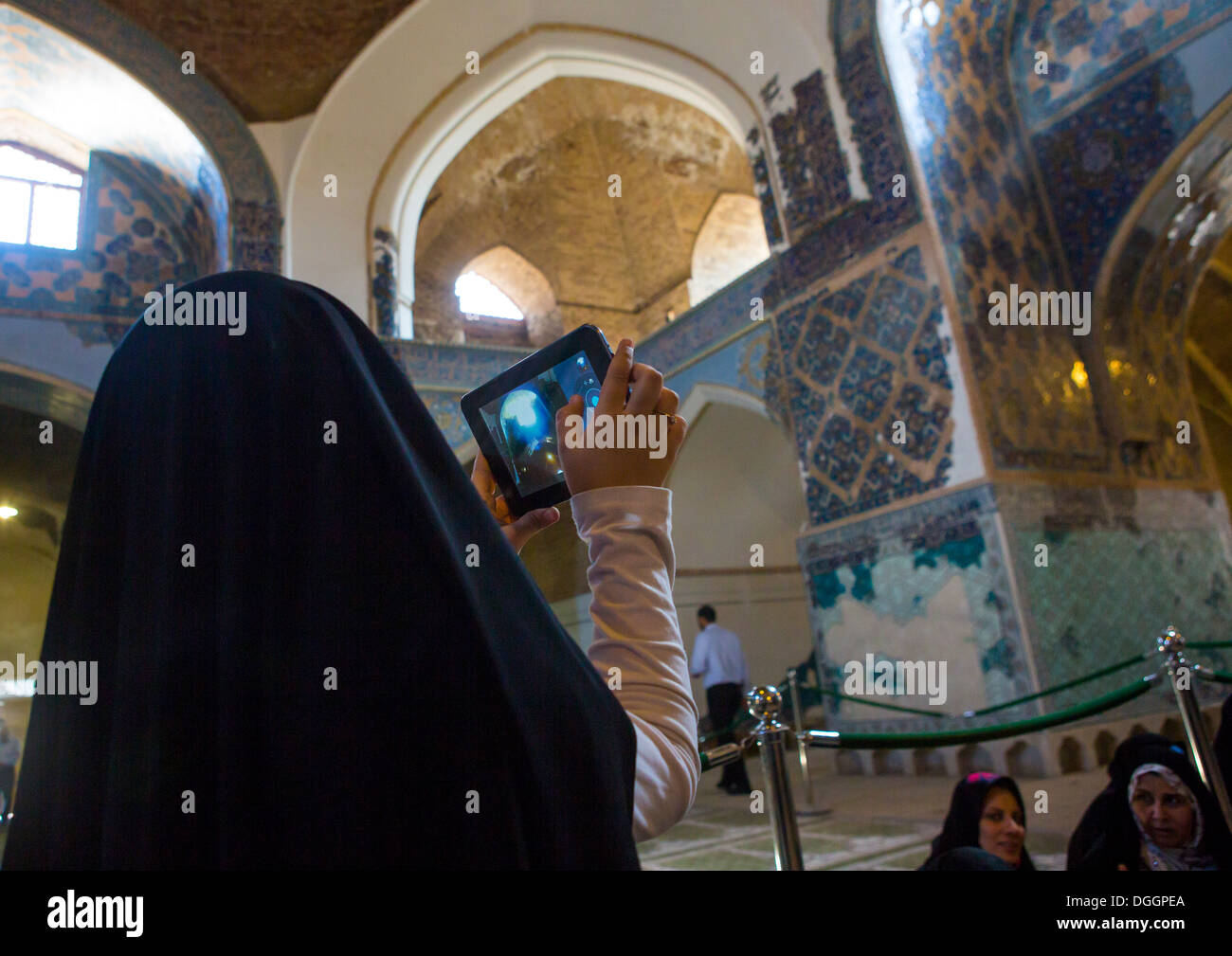 Woman Taking Pictures With A Tablet, In The Blue Mosque, Tabriz, Iran ...