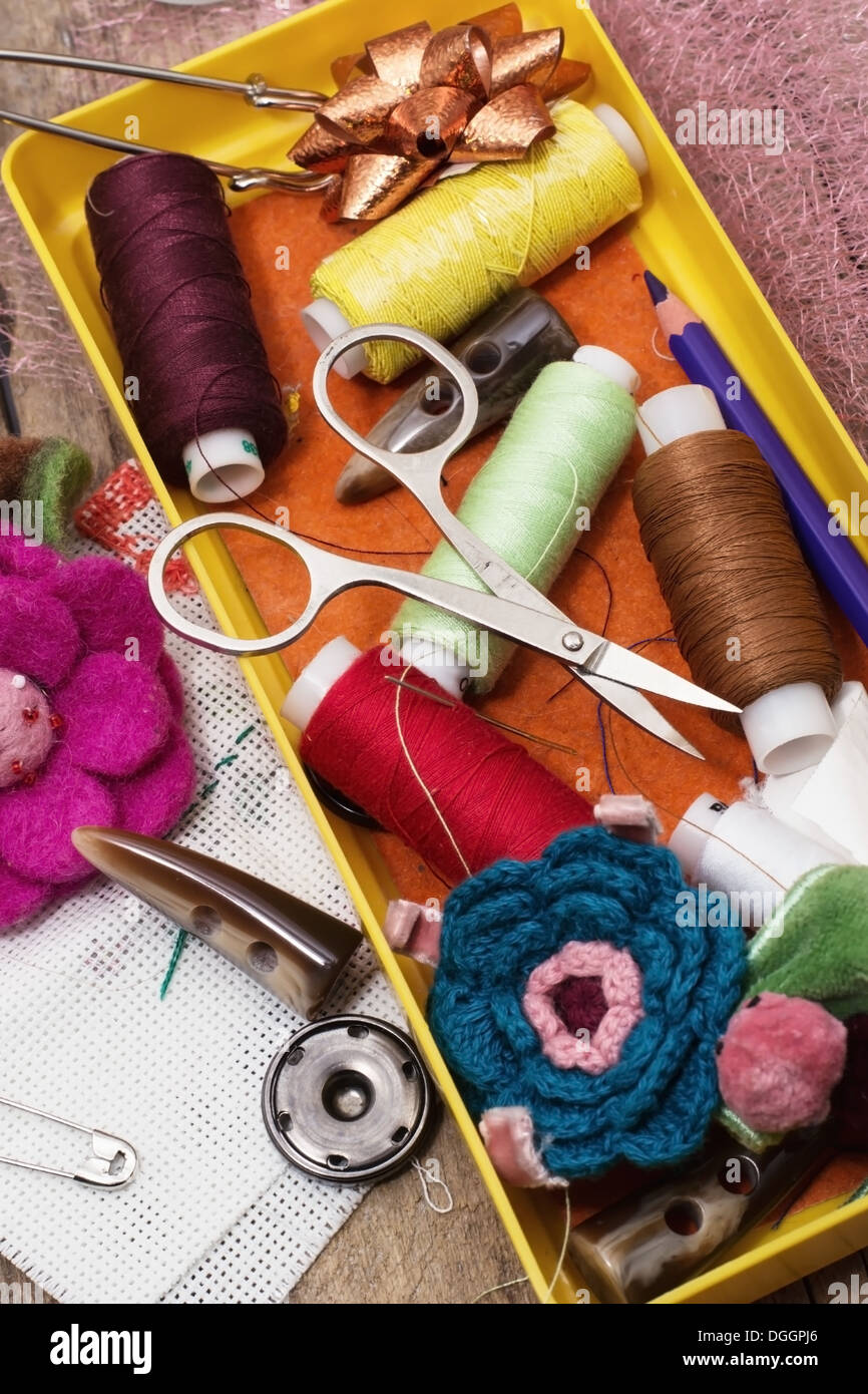 handmade and instruments of repairman clothing and thread Stock Photo ...
