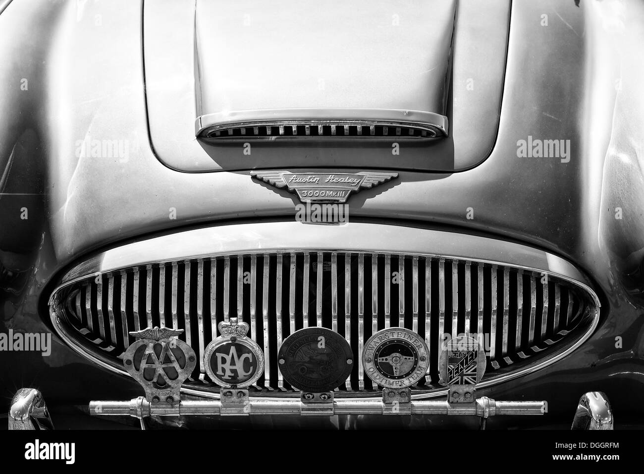 The radiator grille Austin-Healey 3000 Mark III and emblems of various ...