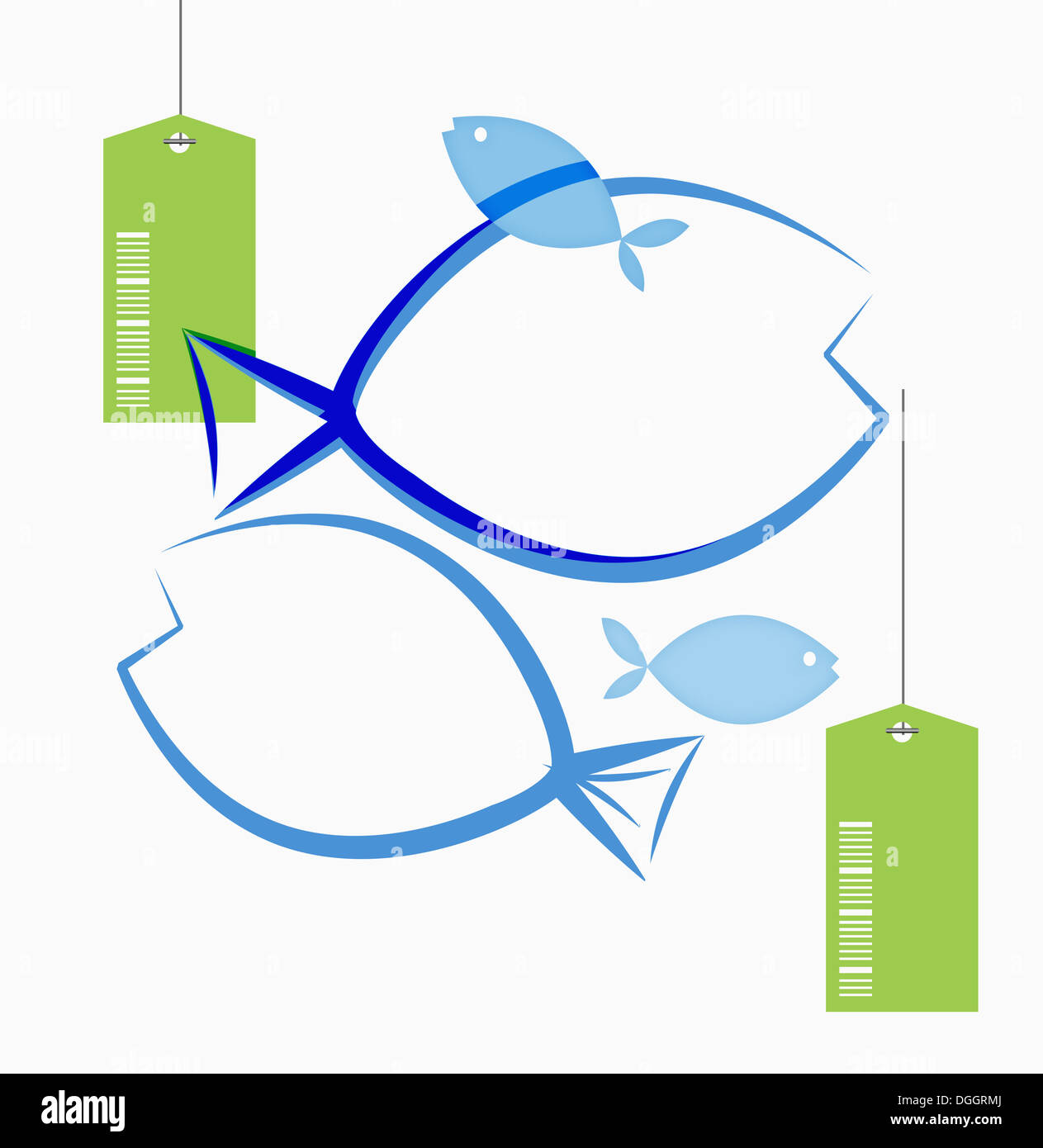 an illustration of fishes and price tags Stock Photo - Alamy