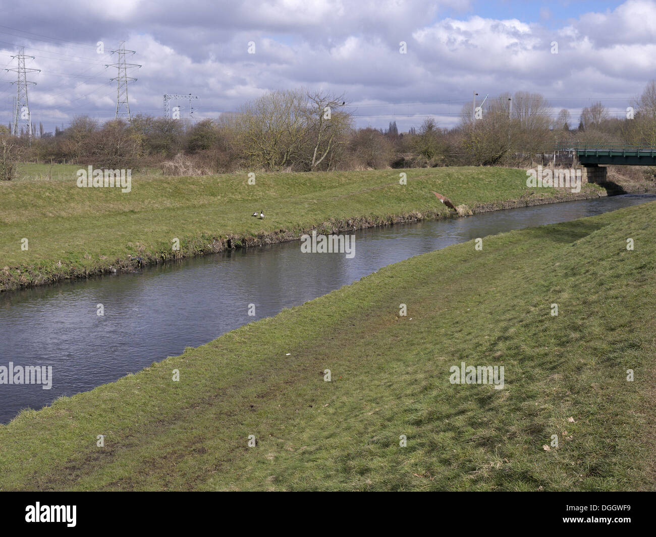 View of river and riverbanks, River Tame, Sandwell Valley RSPB Reserve ...