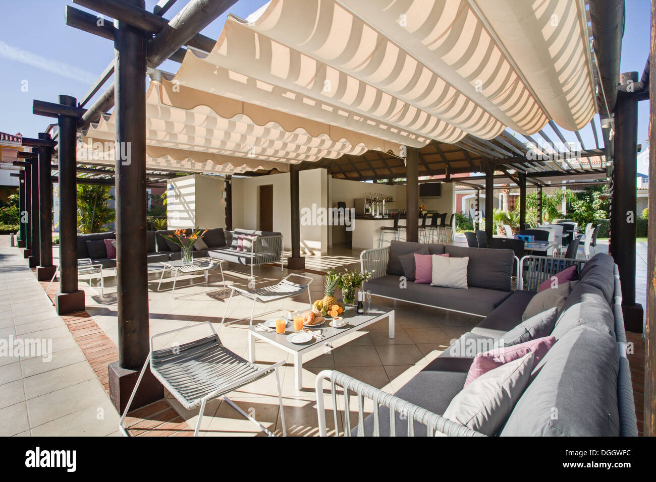 Sun terrace at holiday resort Stock Photo - Alamy