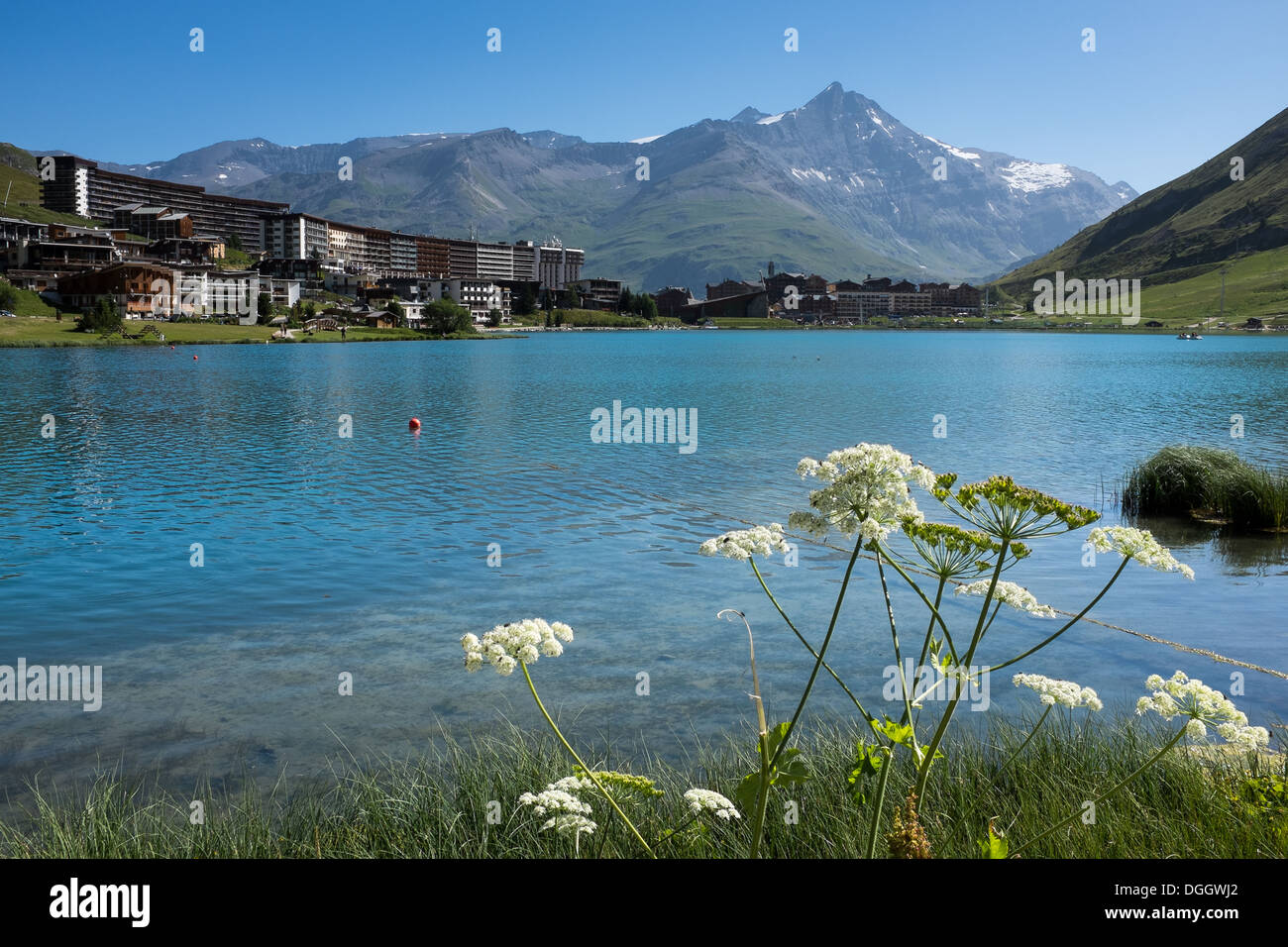 Tignes le Lac, viewed from across the Lac du Tignes Stock Photo - Alamy