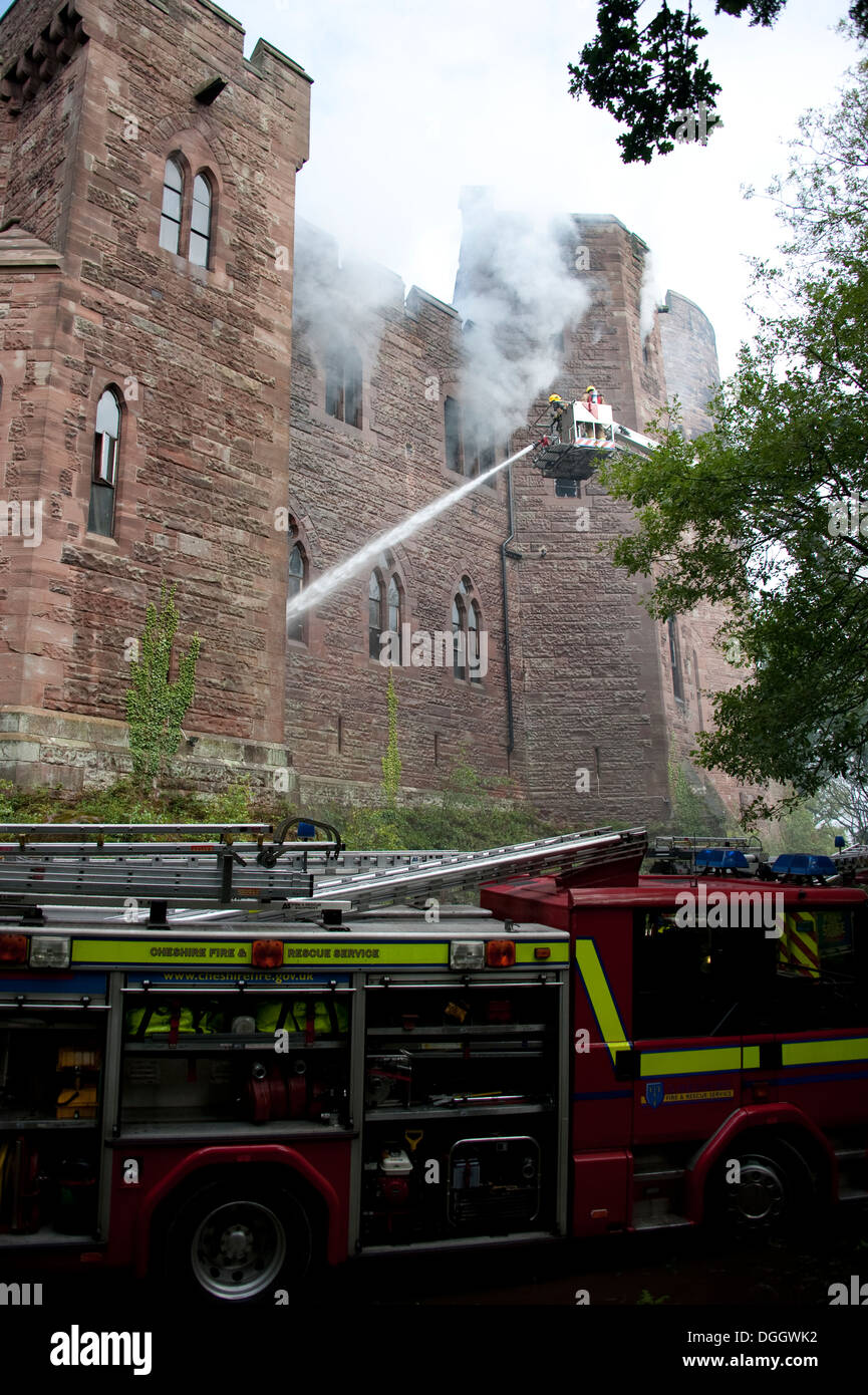 English Castle on Fire Firefighters Engines Trucks Big Fire Stock Photo ...