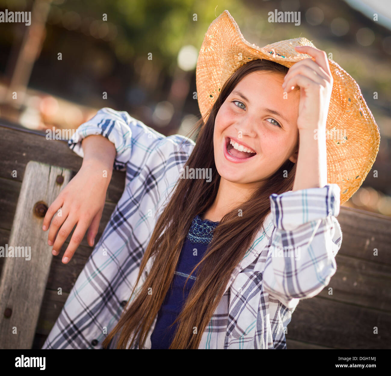 Preteen Girl Wearing Cowboy Hat Portrait at the Pumpkin Patch in a ...