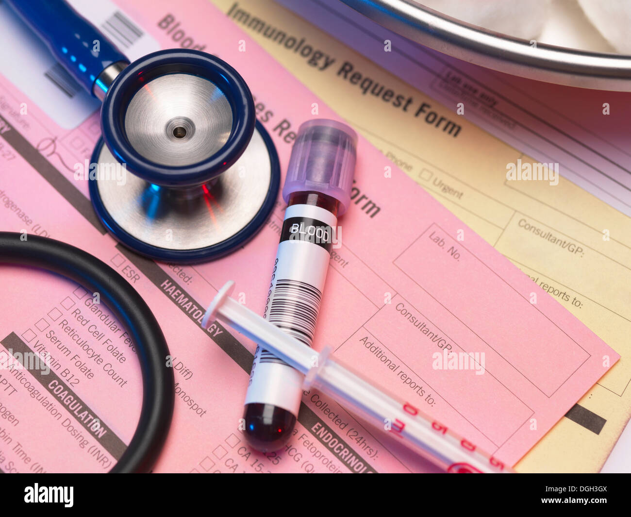 Haematology - Blood test with haematology request forms in clinic Stock ...
