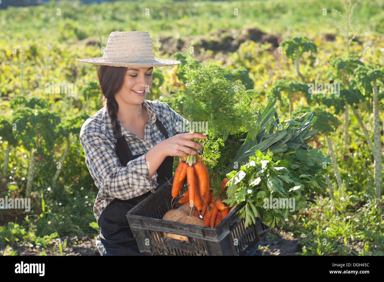 Young woman with vegetables grown at farm Stock Photo - Alamy