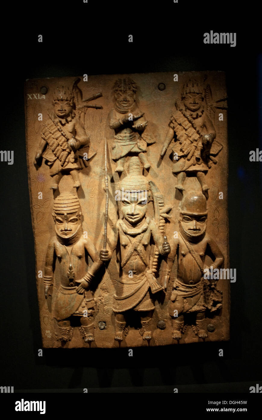 Brass plaques that show the oba (king) with other people. Benin, Edo ...