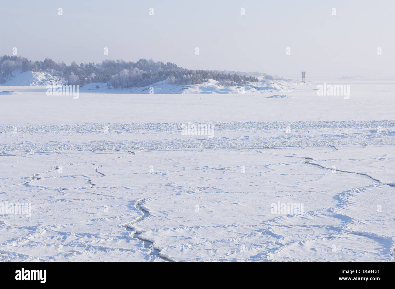 View over frozen sea, near Helsinki, Uusimaa, Gulf of Finland, Baltic ...