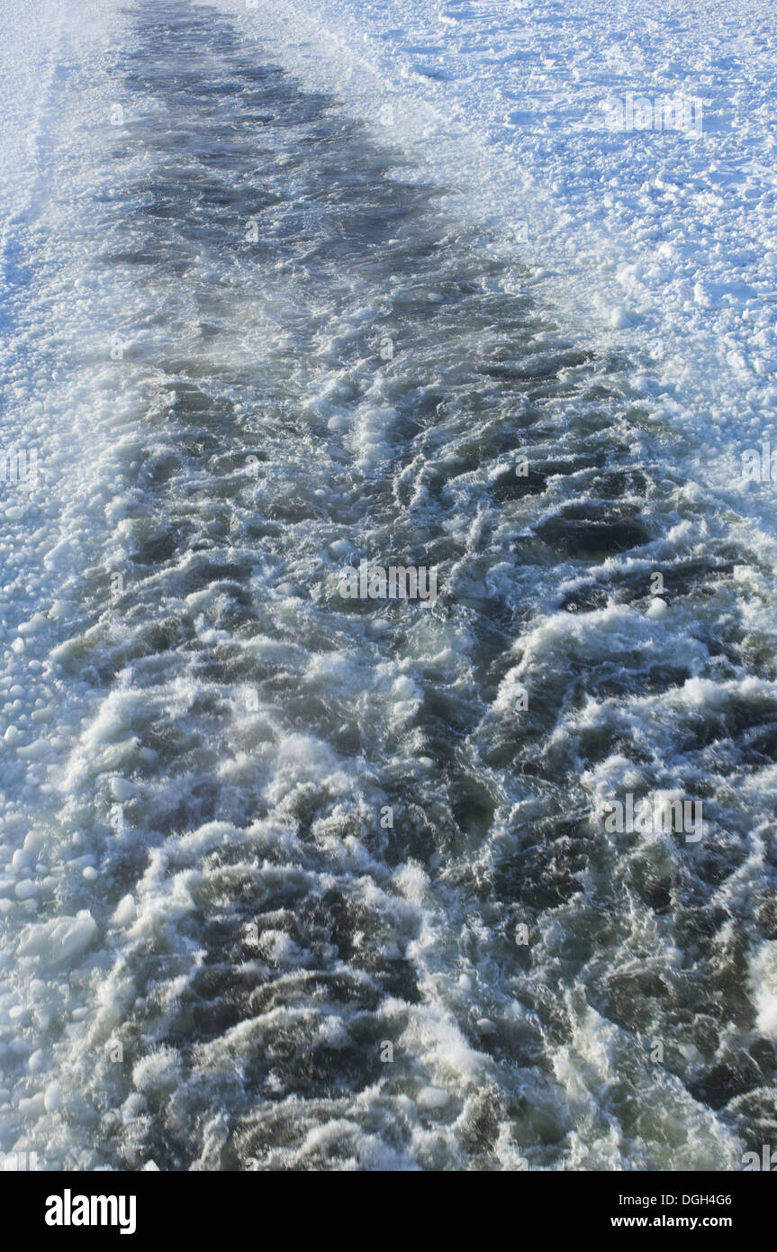 Broken ice channel from ferry on frozen sea, near Helsinki, Uusimaa ...