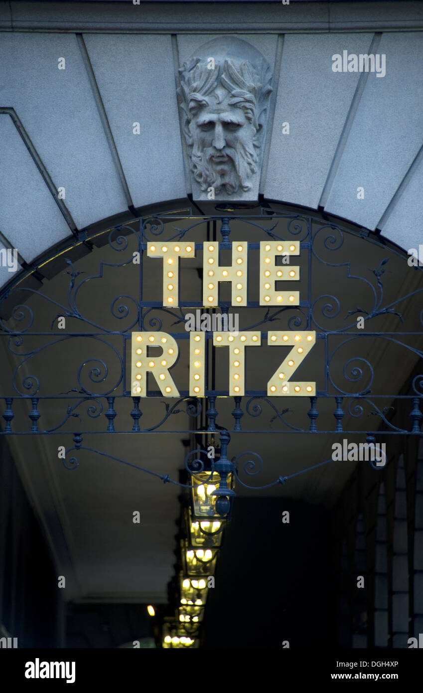 Sign above hotel arcade entrance, The Ritz Hotel, Piccadilly, London ...