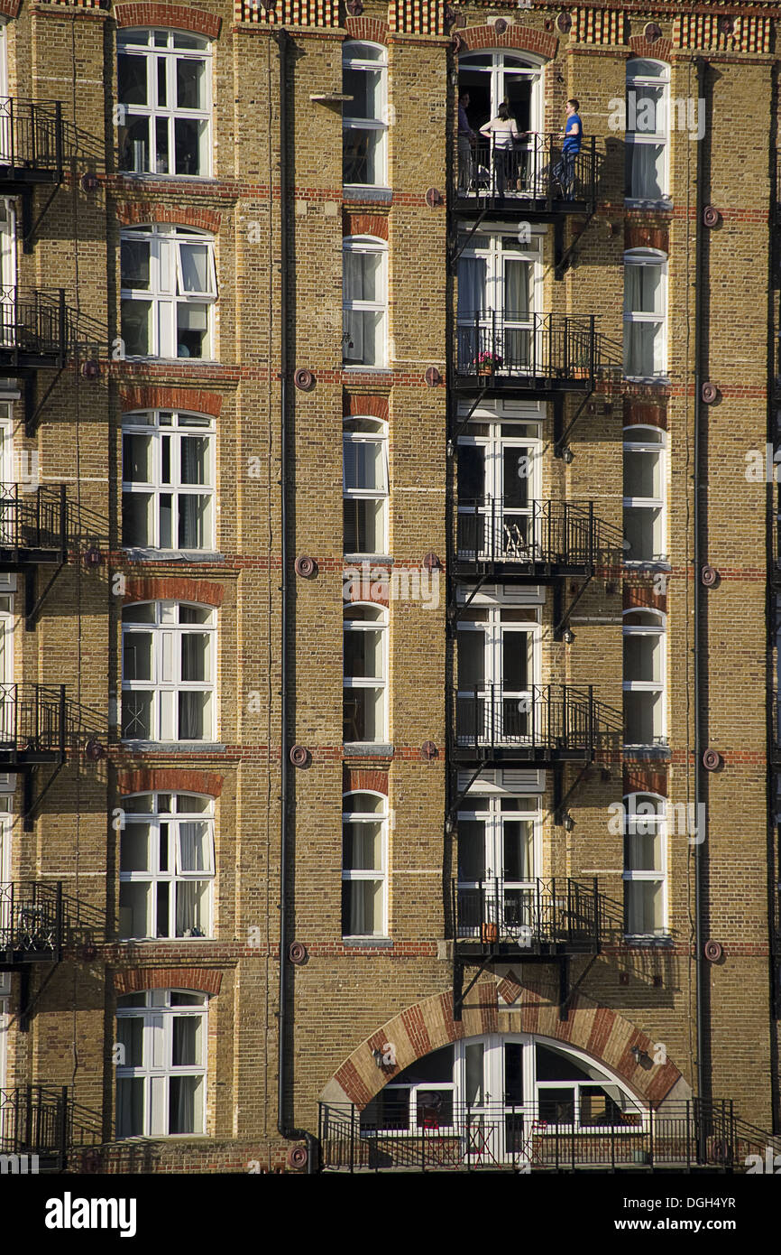 City apartment building facade with balconies, London, England, april ...