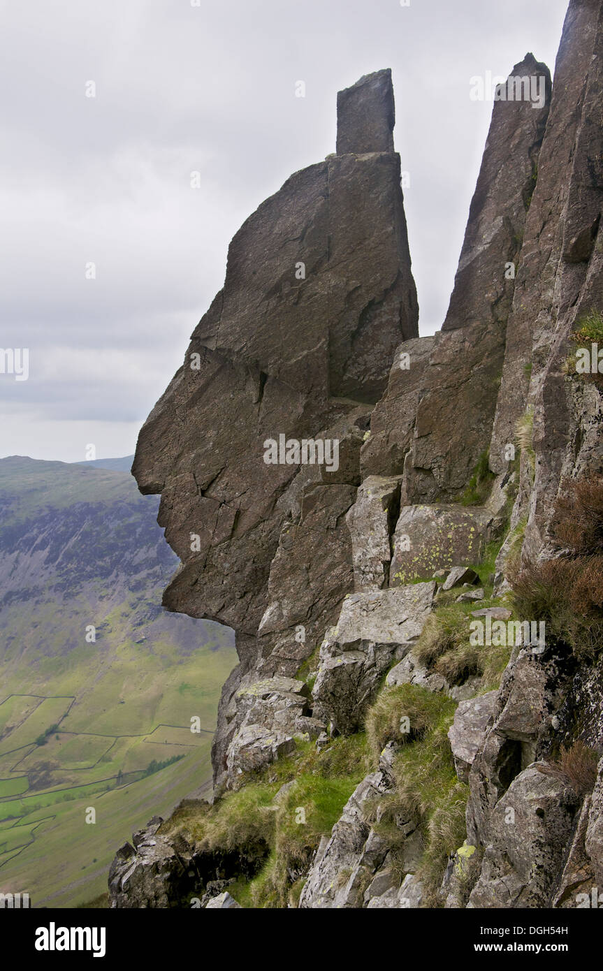 'Sphinx Rock' rock formation on fell, Great Gable, Lake District N.P ...