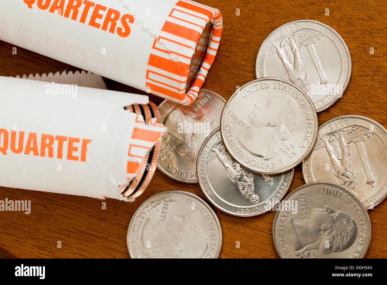 Rolls Of Quarters Stock Photo Alamy
