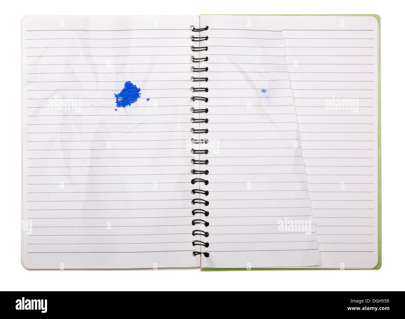 used blank note book with ring binder and tattered page isolated on ...