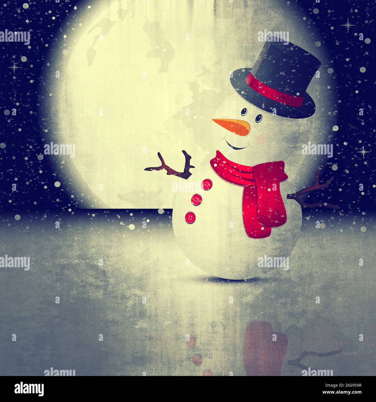 image of snowman and moon background Stock Photo - Alamy