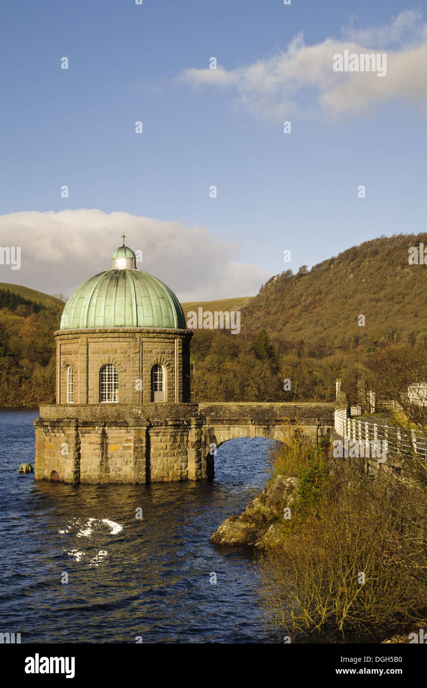 View of reservoir and building housing gravity-driven aqueduct Foel ...