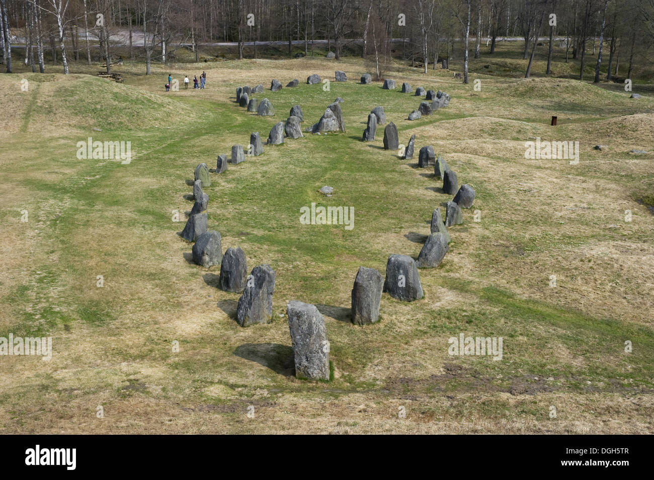 Stone Ship' (Ship Setting) ancient burial custom site beside tumulus ...