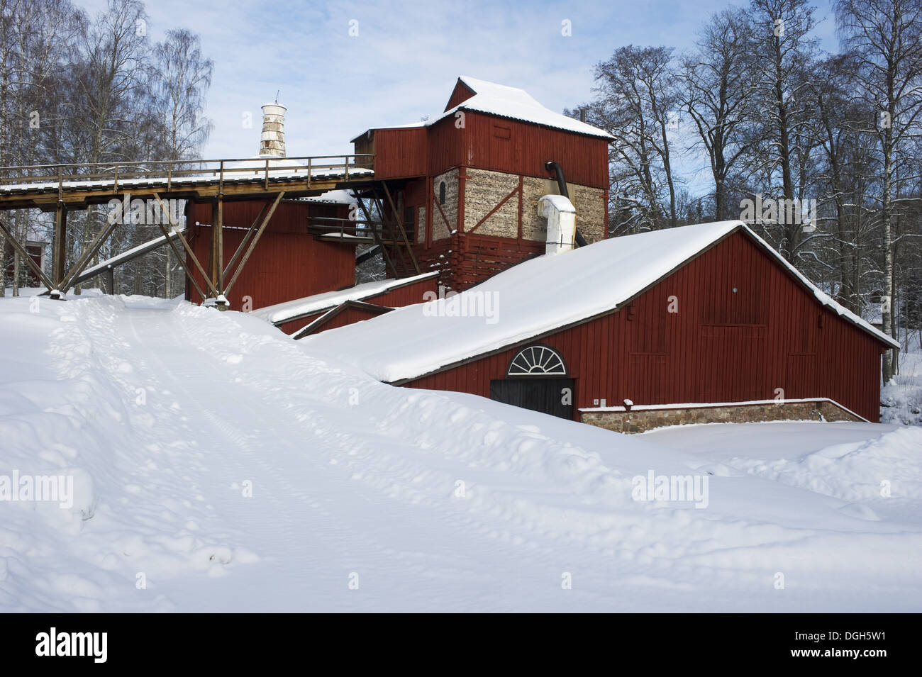 Historic ironworks in snow, Engelsberg Ironworks, Angelsberg, Fagersta ...