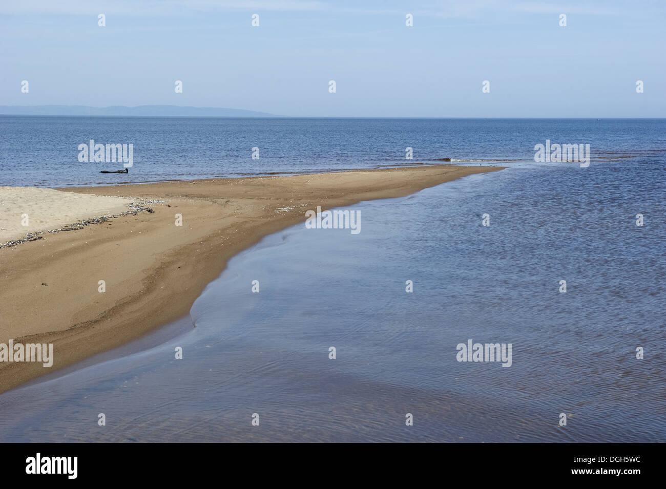View of sandy beach and sea, Bay of Laholm, Halland County, Sweden, may ...