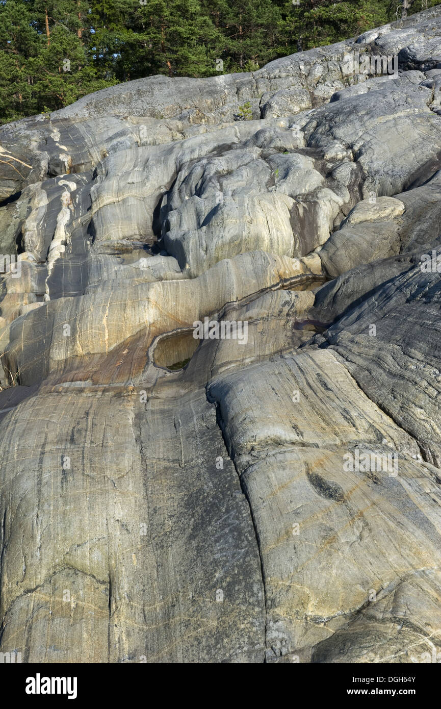 Pools in coastal rock formations, Kallarberget, Baltic Sea, Sweden ...