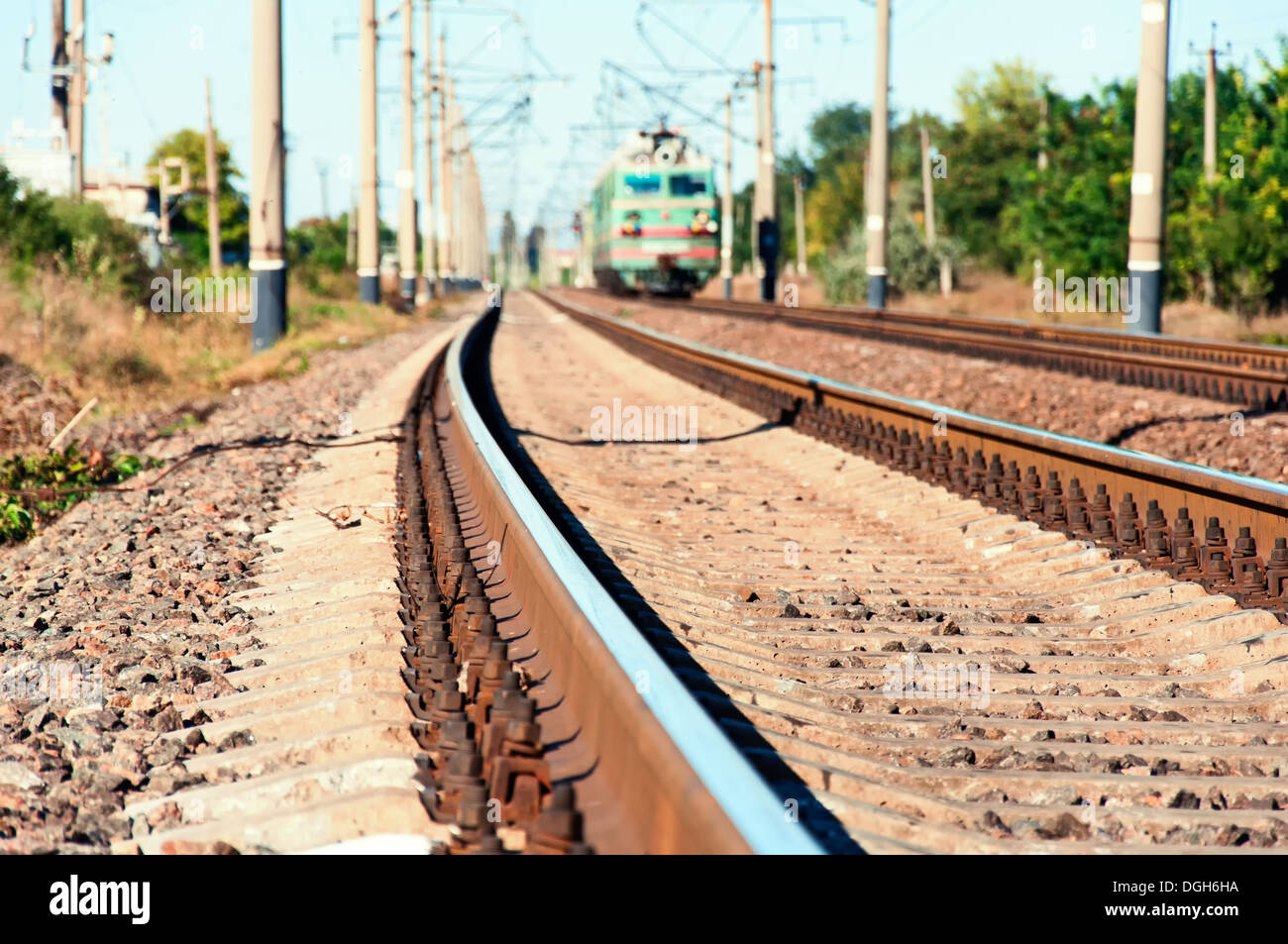 Train On Railway. Defocused Stock Photo - Alamy