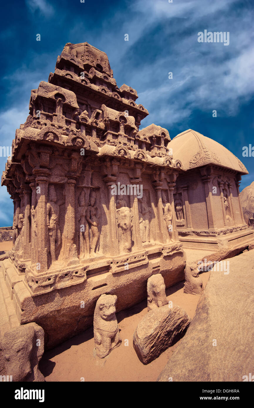 Panch Rathas Monolithic Hindu Temple in Mahabalipuram. Great South ...