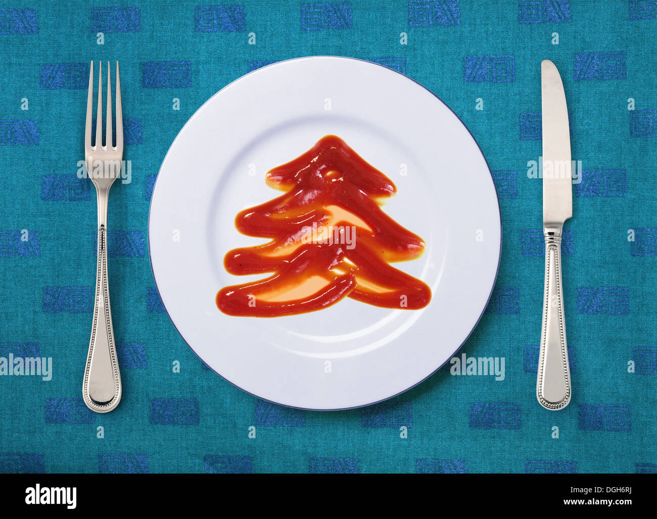 tomato sauce which pour on white plate that looks like fir-tree Stock ...