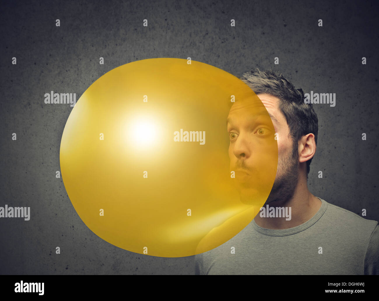 Man inflate a chewing-gum balloon Stock Photo - Alamy