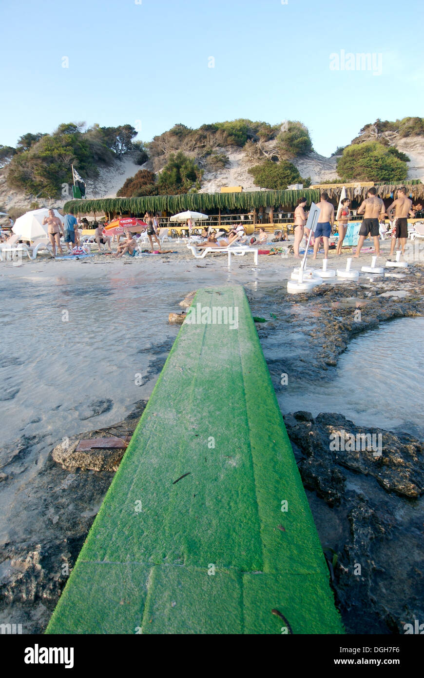 Popular wood catwalk in Sa Trinxa, Salinas beach, Ibiza Stock Photo - Alamy