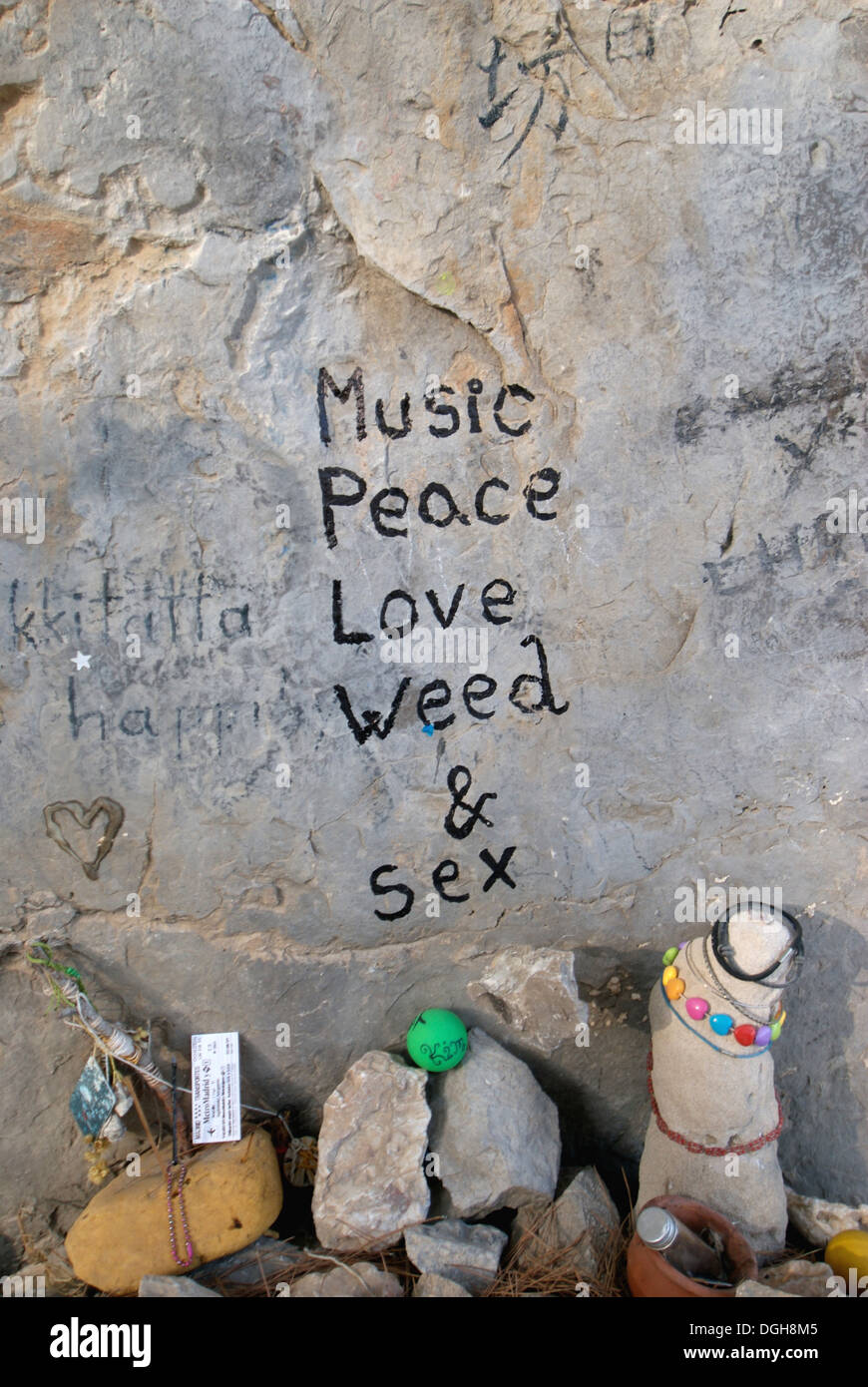 Improvised altar in Atlantis, hidden spot in Ibiza Stock Photo - Alamy