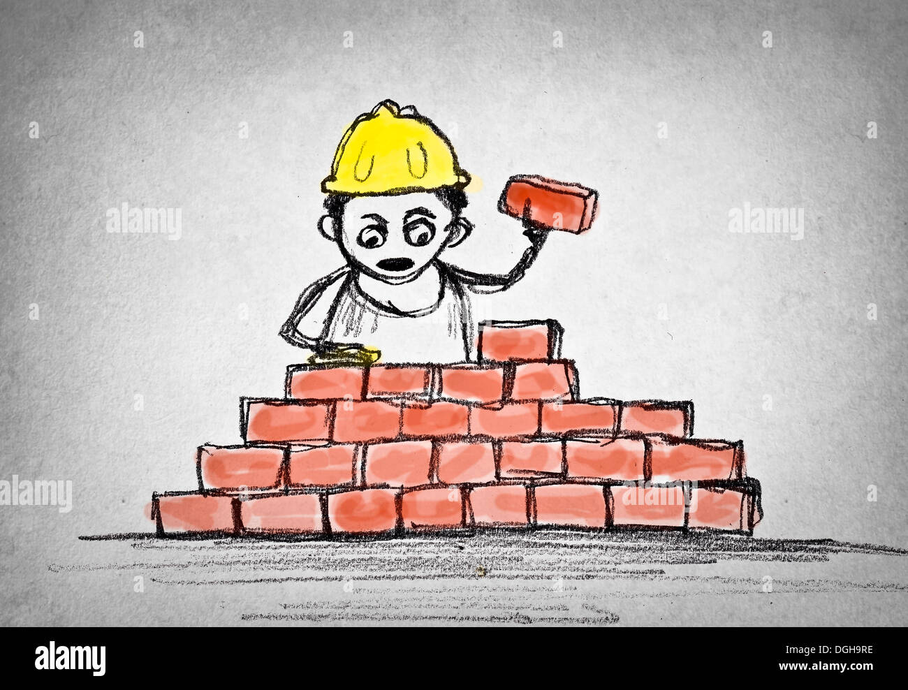 Picture of a man building a wall with red bricks Stock Photo - Alamy