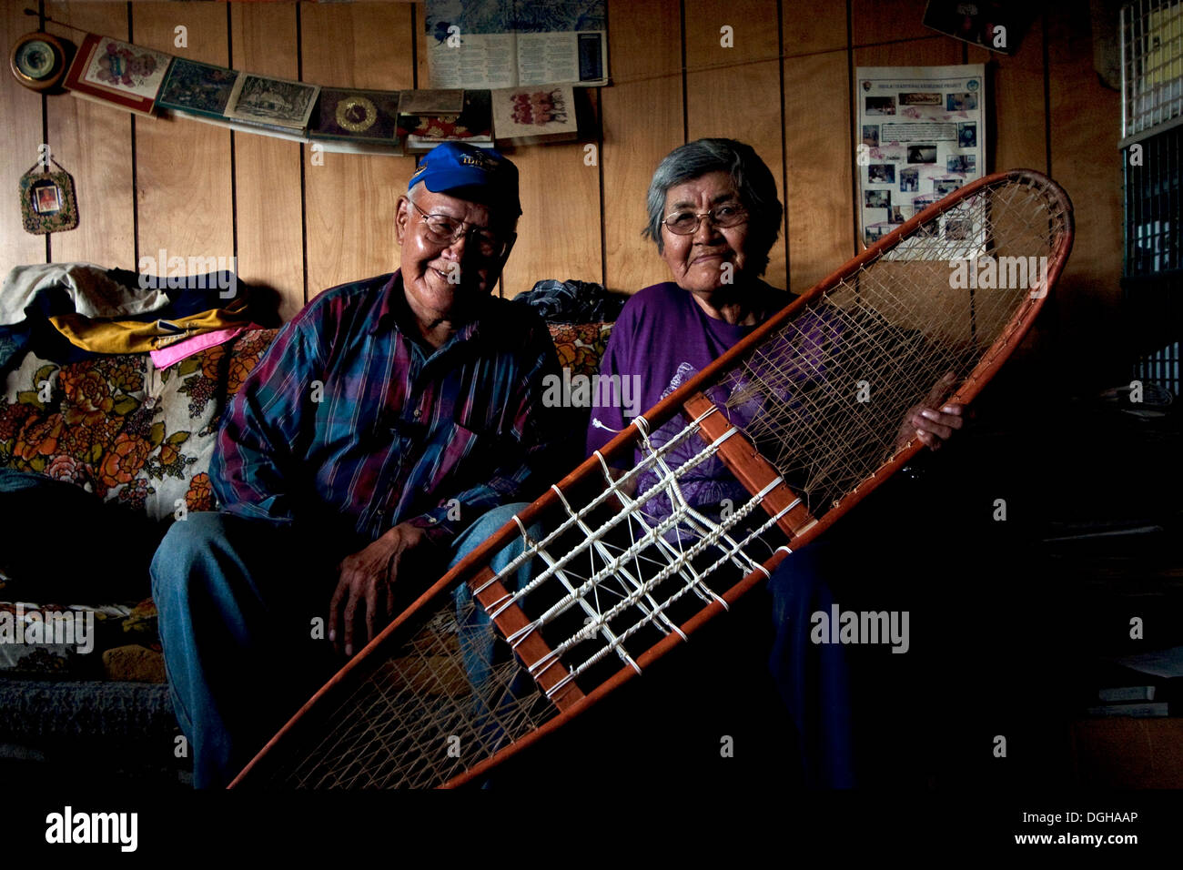 A Native Alaskan family with their handcrafted snowshoes in Denali ...