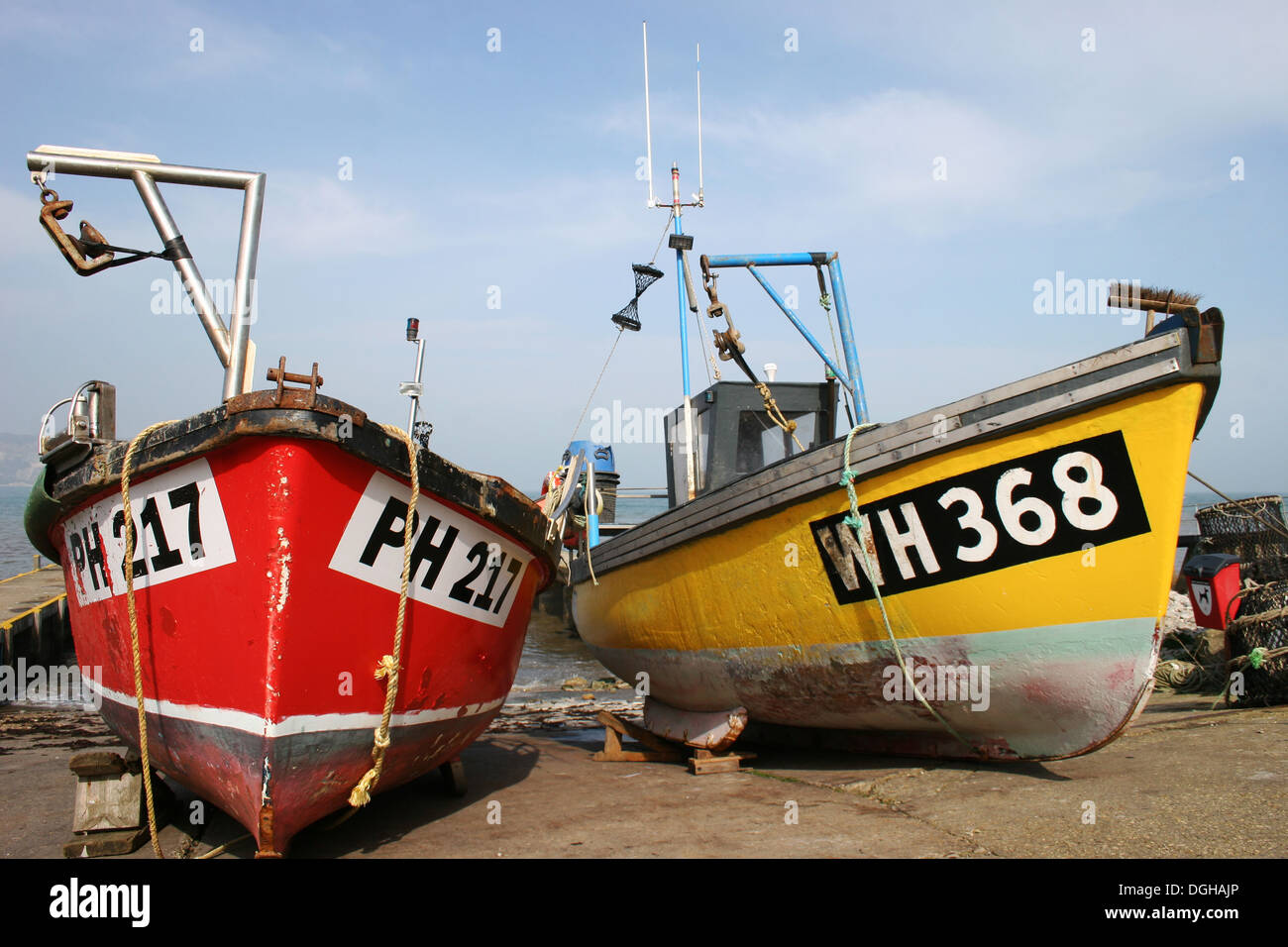Fishing boats at Swanage Harbour in Dorset. Jurassic Coast location ...