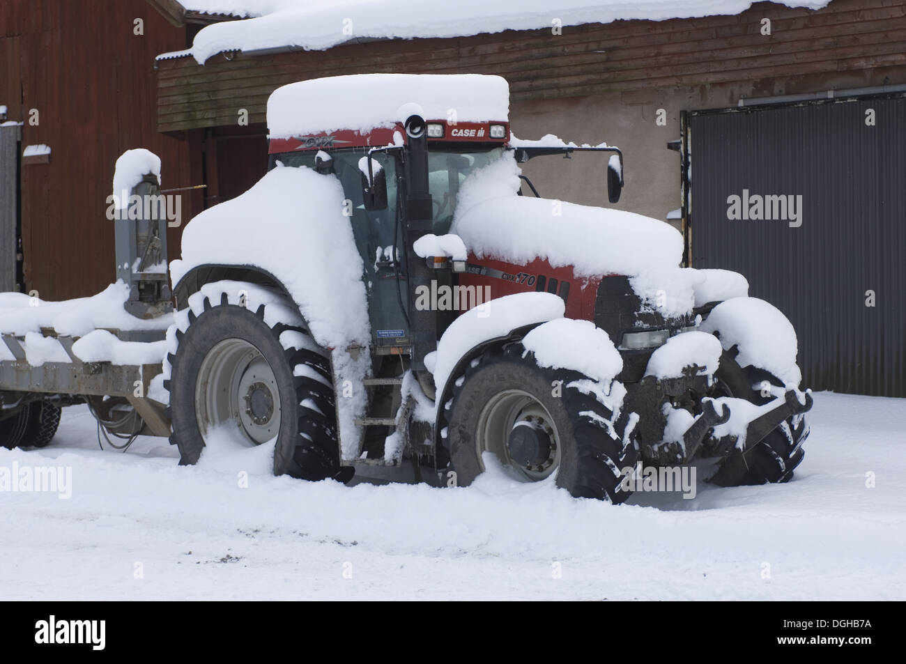 Case CVX170 tractor, covered in deep snow, Sweden, winter Stock Photo ...