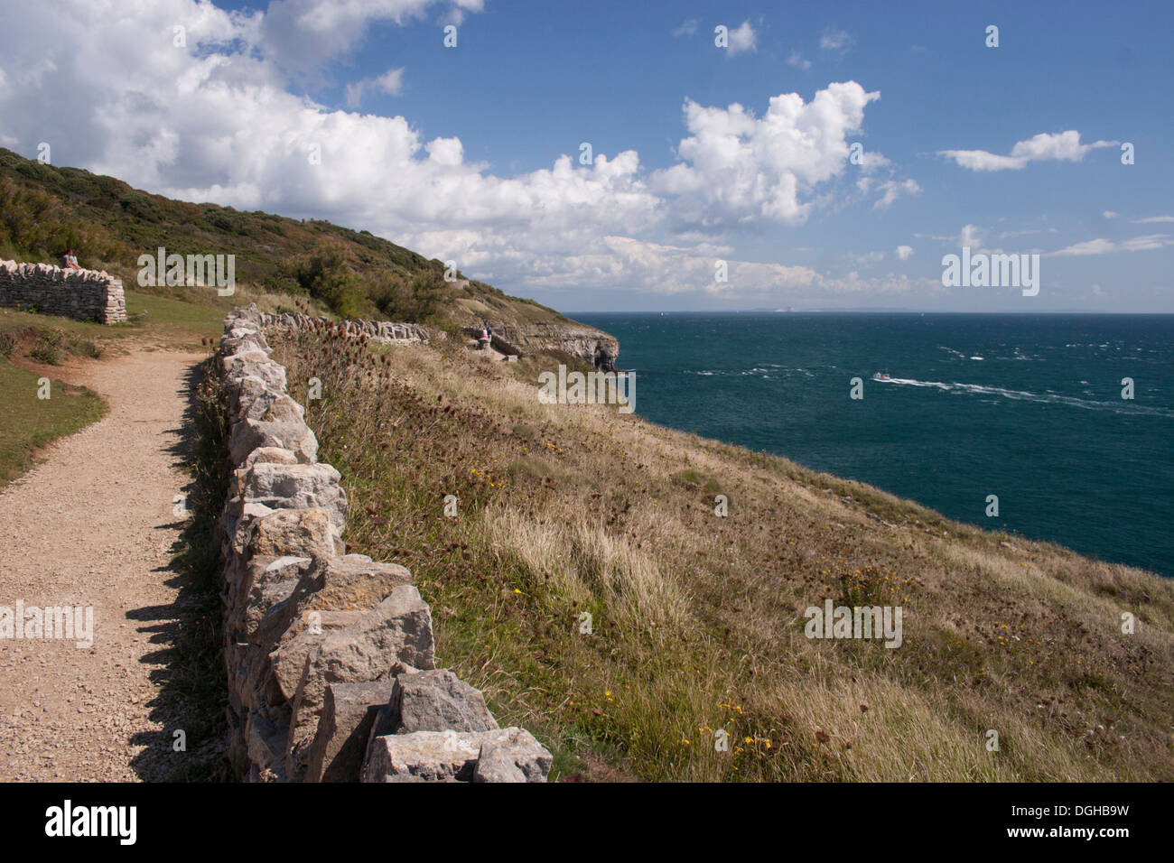 Coastal pathway between Anvil Point and Swanage in Dorset. A view of ...