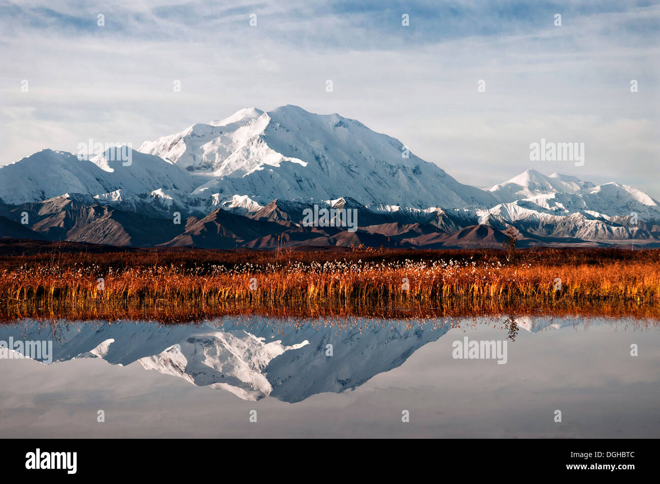 Mt McKinley reflected in Reflection Pond during autumn in Denali ...