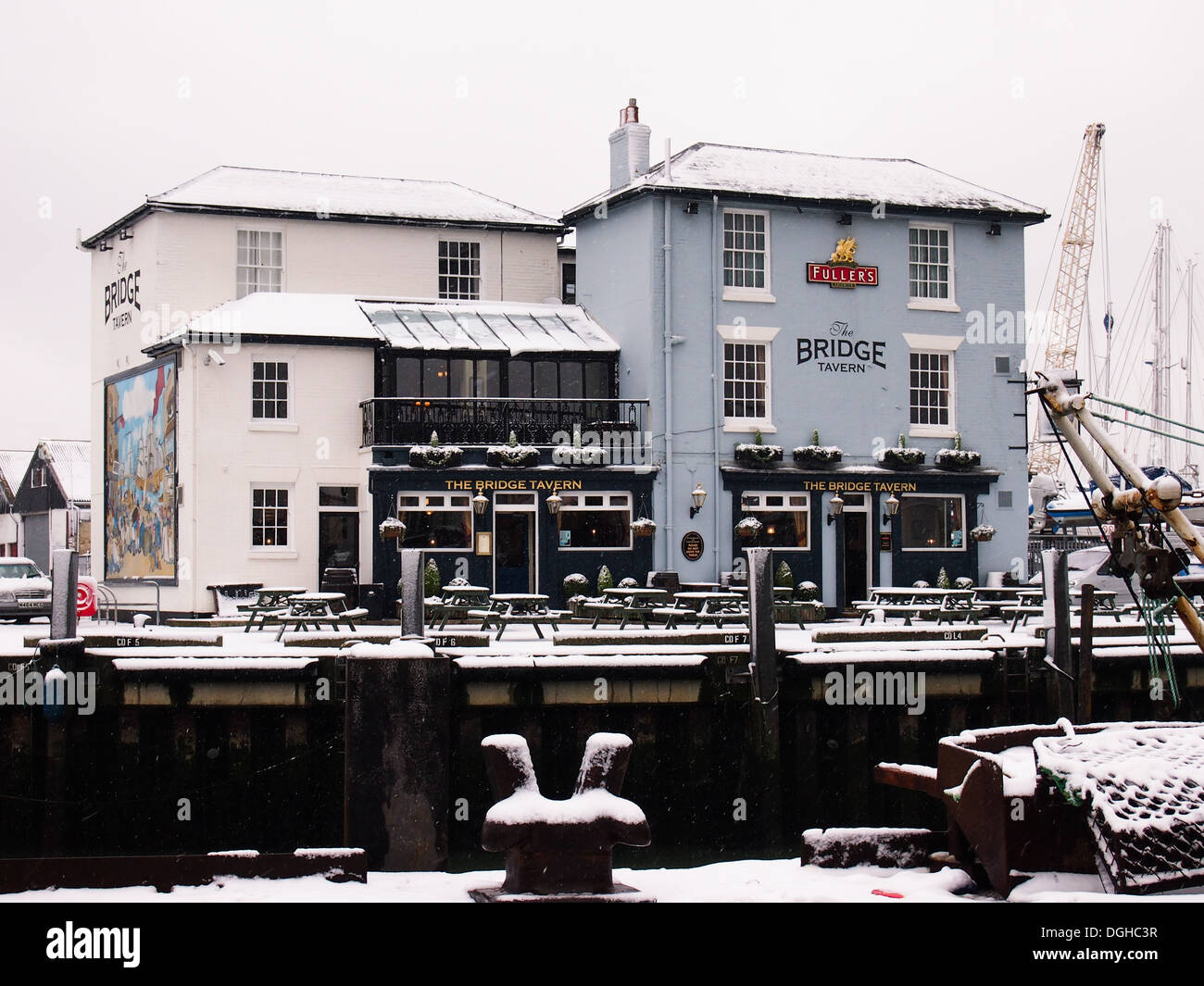 The Bridge Tavern on Old Portsmouth's Camber Dock after a heavy ...