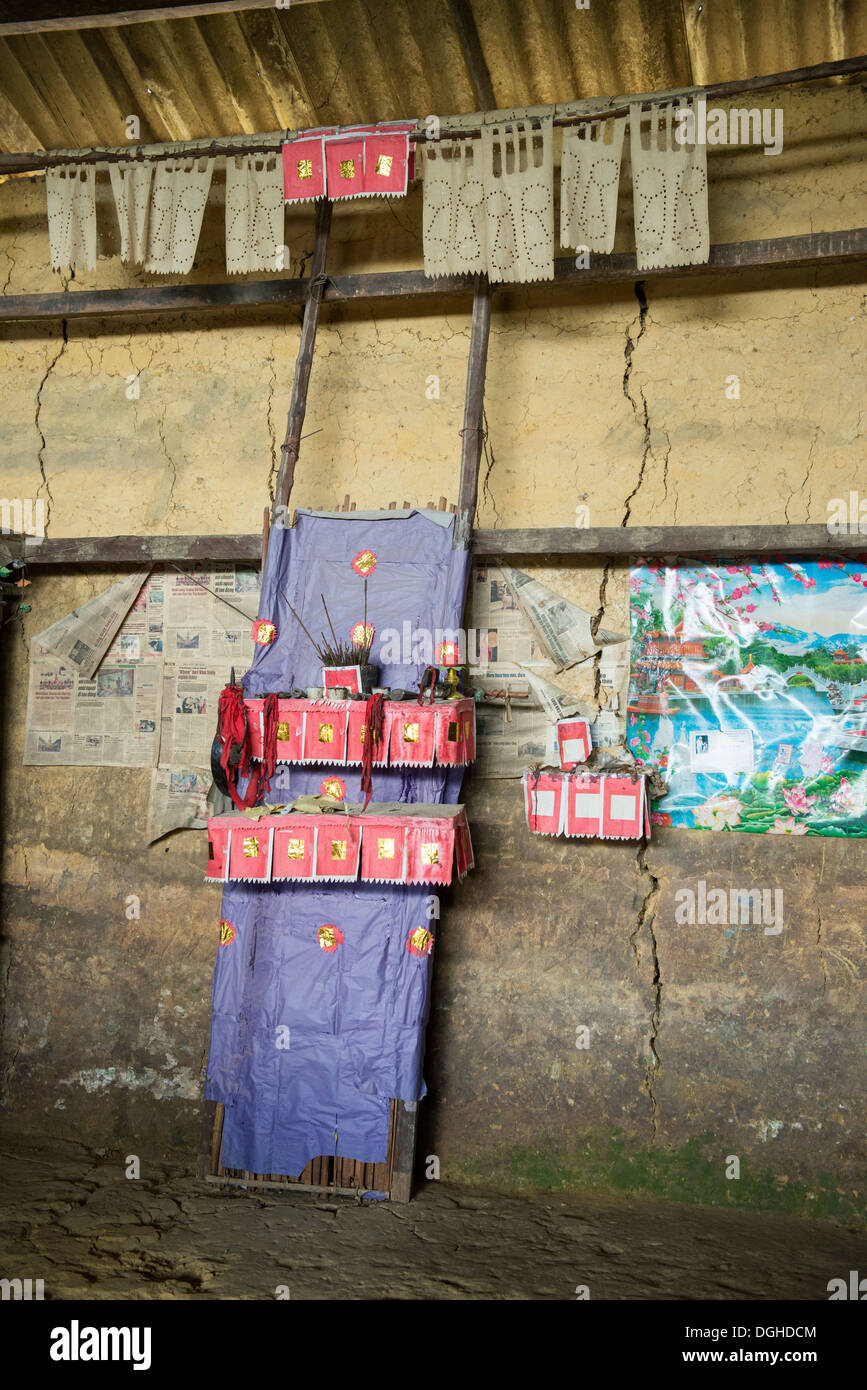 Flower Hmong house spiritual altar , Bac Ha, Lao Cai,Vietnam Stock ...