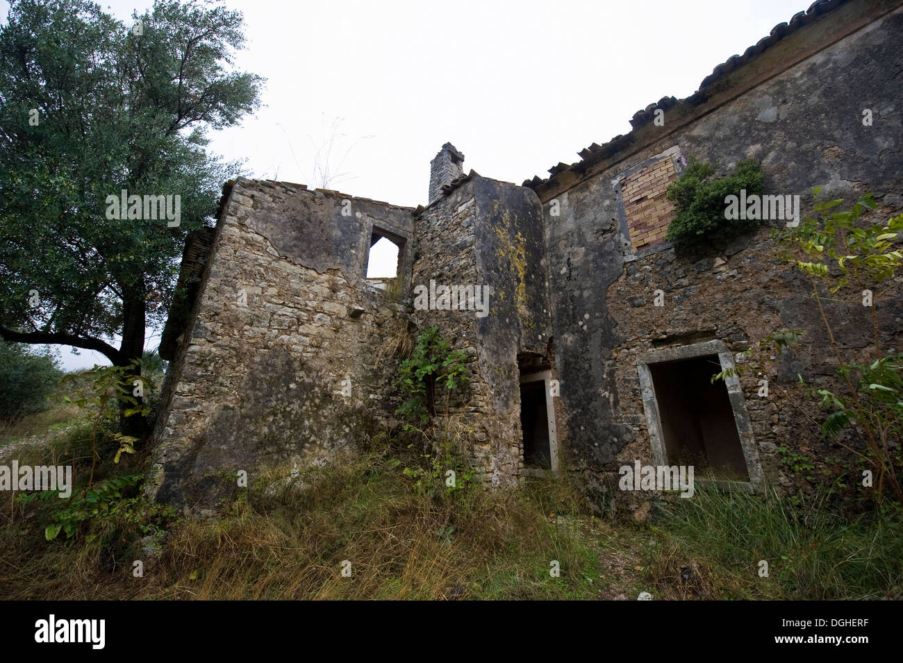 Old Perithia village in the mountains of Corfu island, off the coast of ...