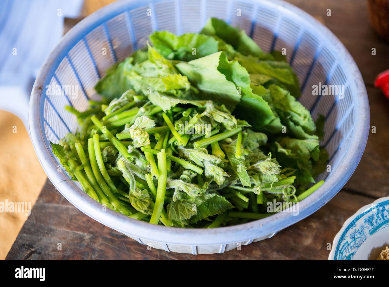 Vegetables for cooking at minority group flower Hmong village, Bac Ha ...