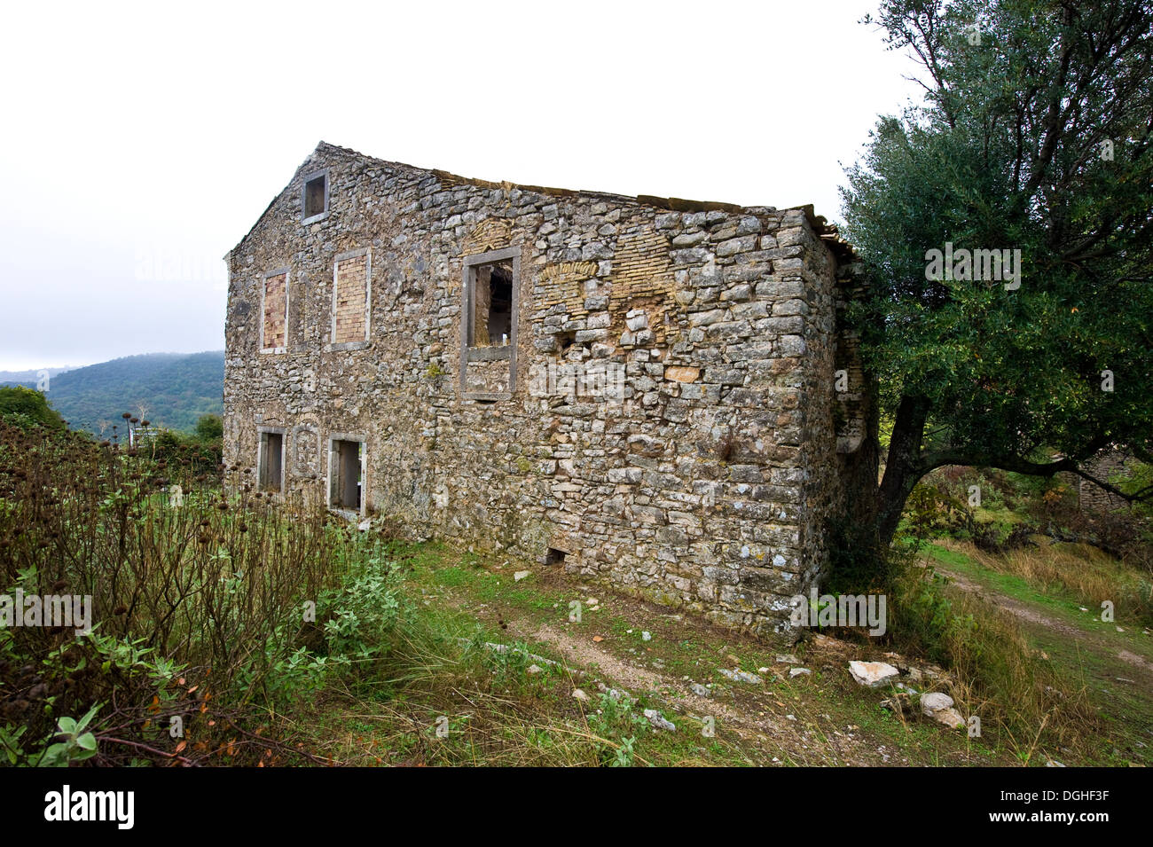 Old Perithia village in the mountains of Corfu island, off the coast of ...