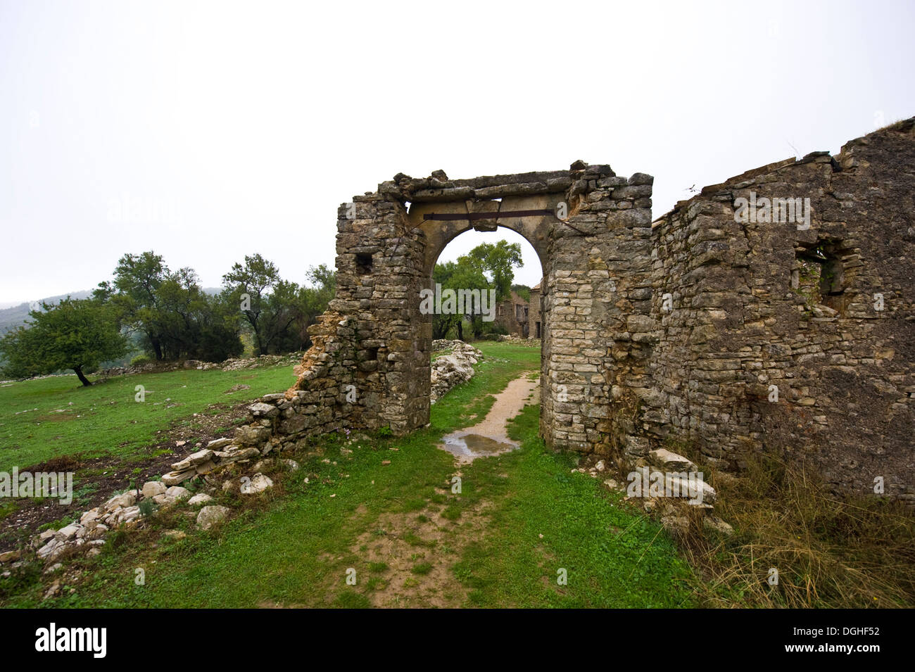 Old Perithia village in the mountains of Corfu island, off the coast of ...