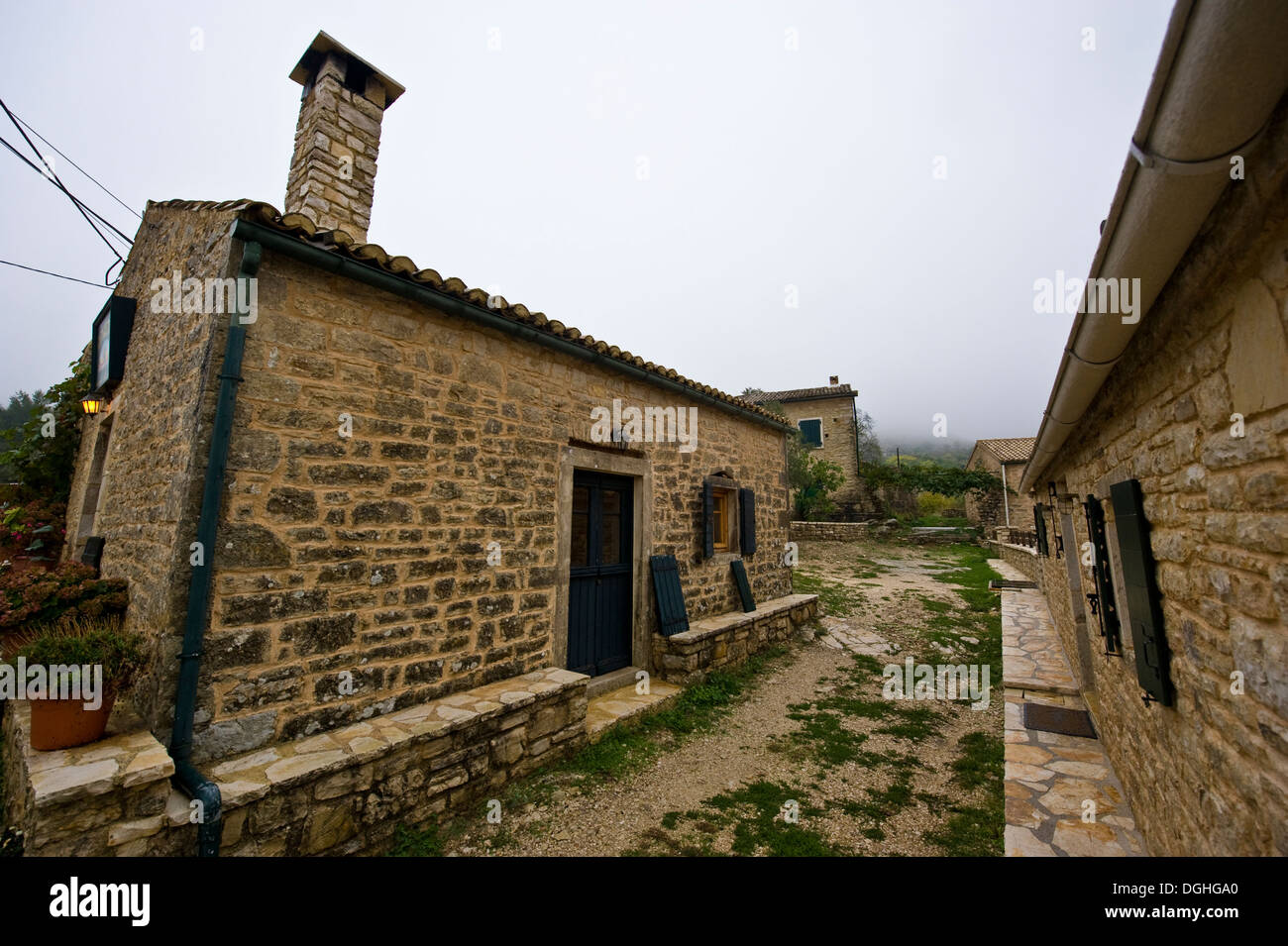Old Perithia village in the mountains of Corfu island, off the coast of ...