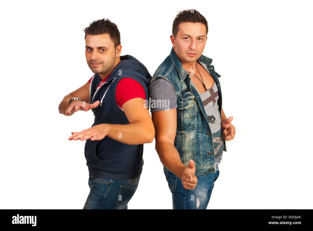 Cool guys gesticulate isolated on white background Stock Photo - Alamy