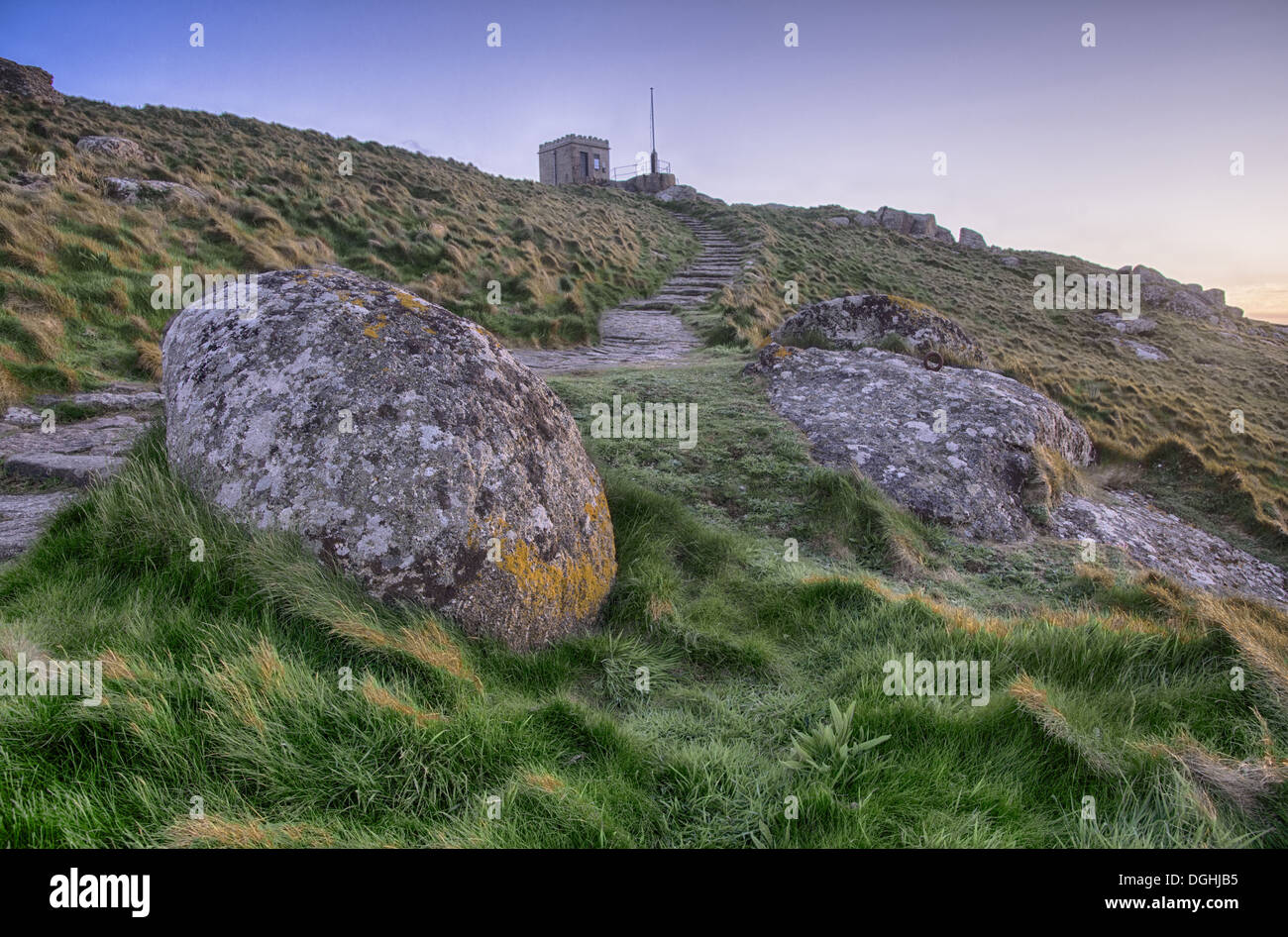 View of coastal pathway to watchtower, Sennen Cove, Sennen, Cornwall ...