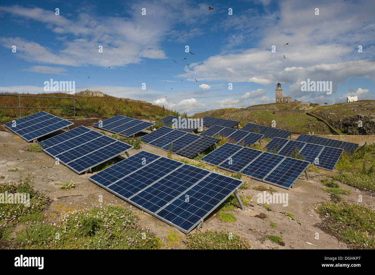 Solar panels gererating electricity to power lighthouse with Atlantic ...